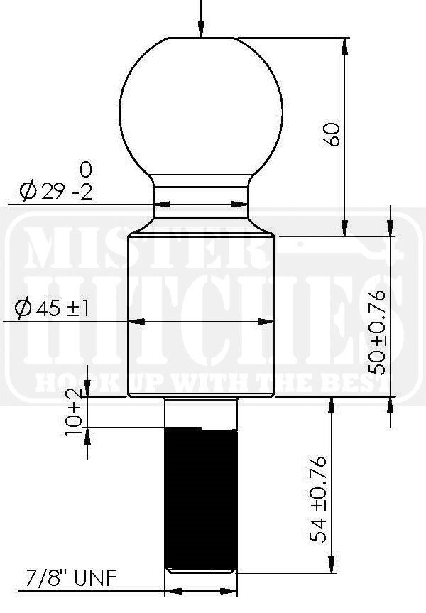 Mister Hitches Hi-Rise Tow Ball 3500kg, 50mm shoulder H.T. 40Cr AS4177